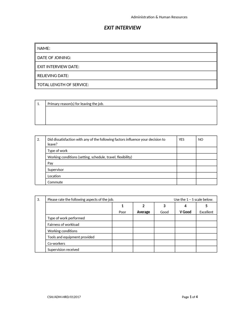 Exit Interview Feedback Form | PDF | Human Resources | Employee Relations