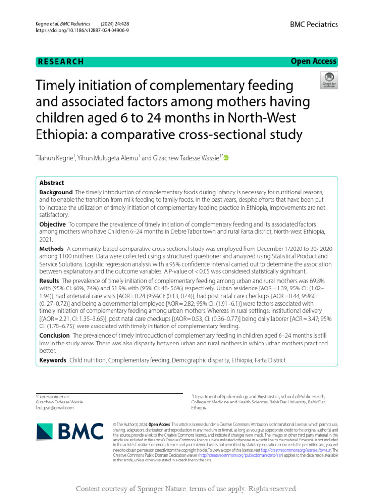Timely Initiation of Complementary Feeding and Ass | PDF