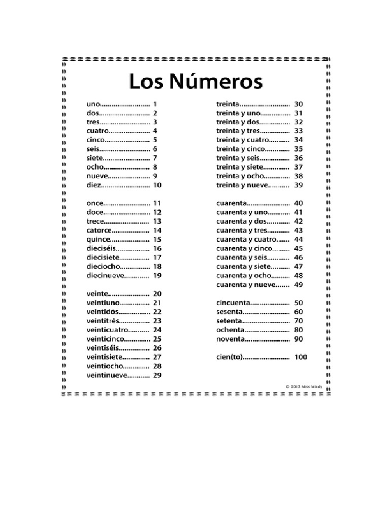 Spanish Numbers 1 To 100 | PDF