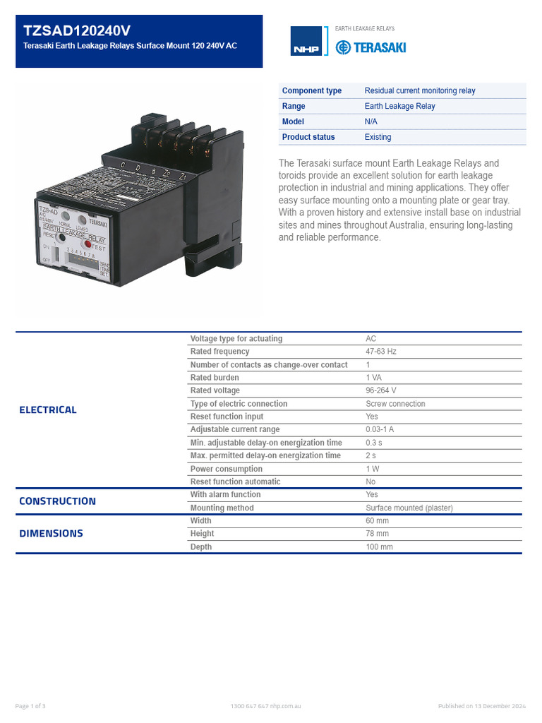 TZSAD120240V AU Relays Surface Mount Datasheet | PDF | Relay | Mains Electricity