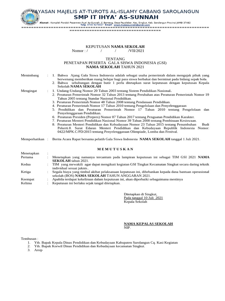 SK Penetapan Peserta GSI | PDF