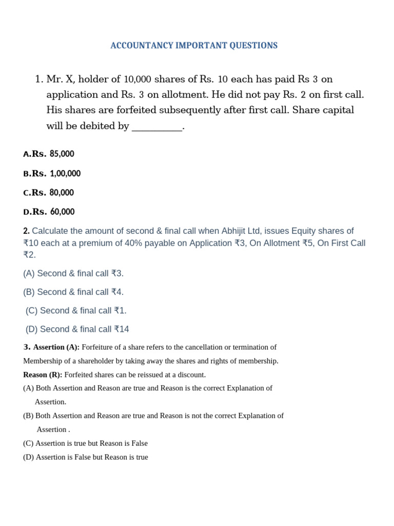 Key Accountancy Questions and Solutions | PDF | Balance Sheet | Equity ...