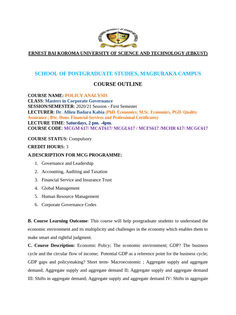 Policy Analysis Course Outline | PDF | Economics | Macroeconomics
