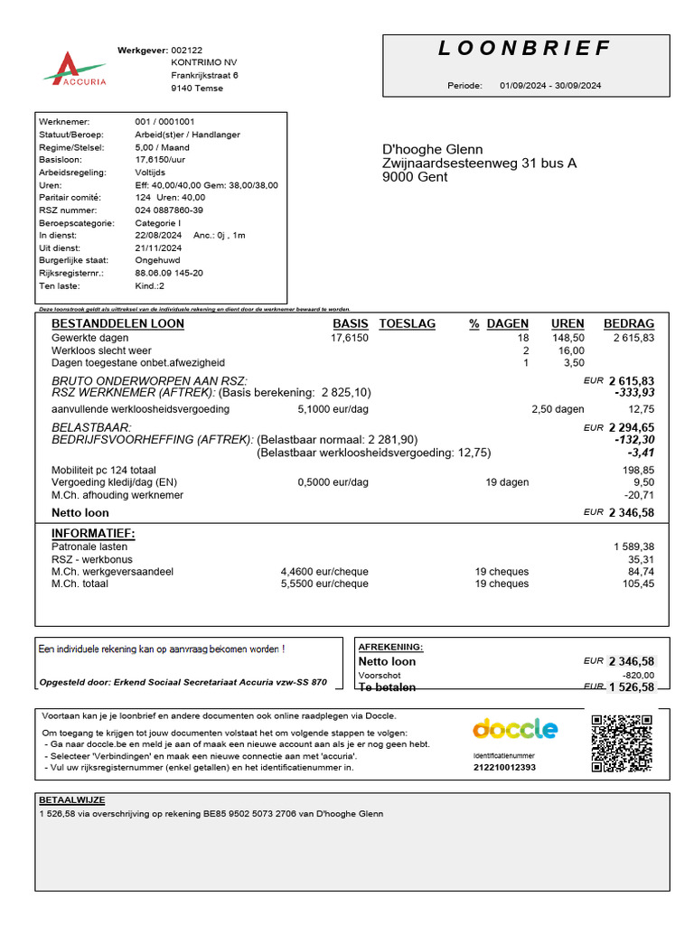 Loonbrief 202409 DhoogheGlenn. | PDF
