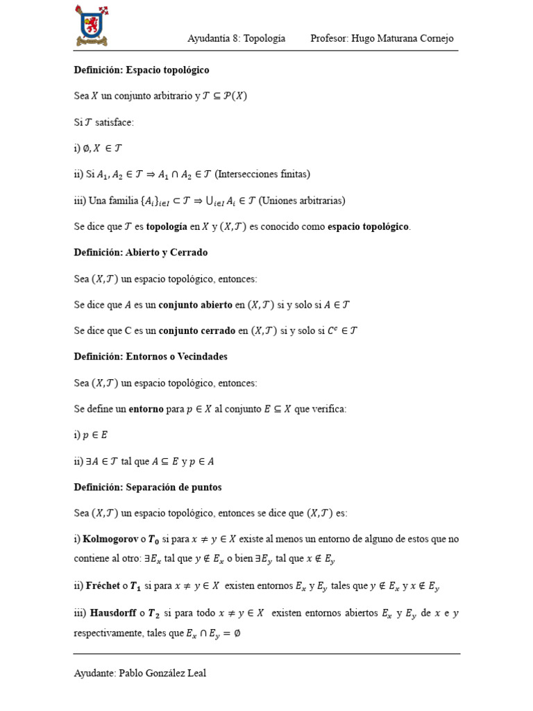 Conceptos Clave de Topología Matemática | PDF | Conjunto vacio | Topología