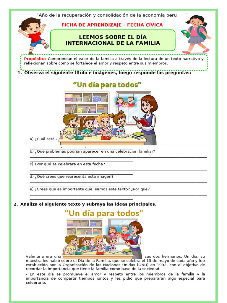 Fecha Civica - Leemos Sobre El Día Internacional de La Familia | PDF