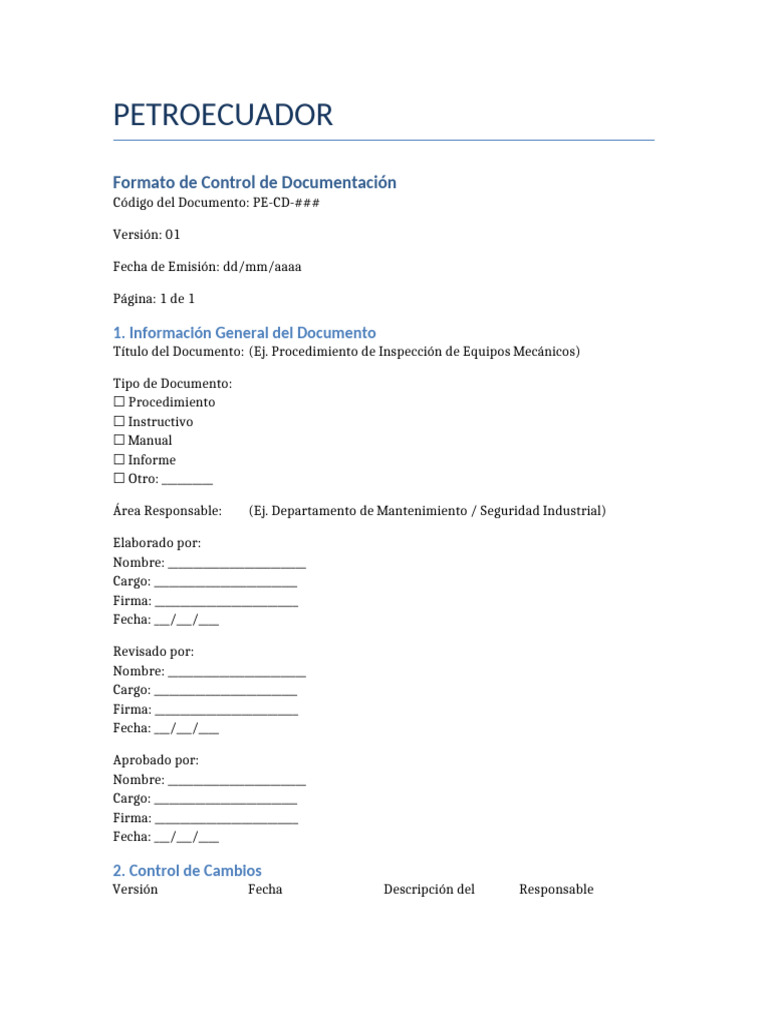 Formato Control Documentacion Petroecuador | PDF