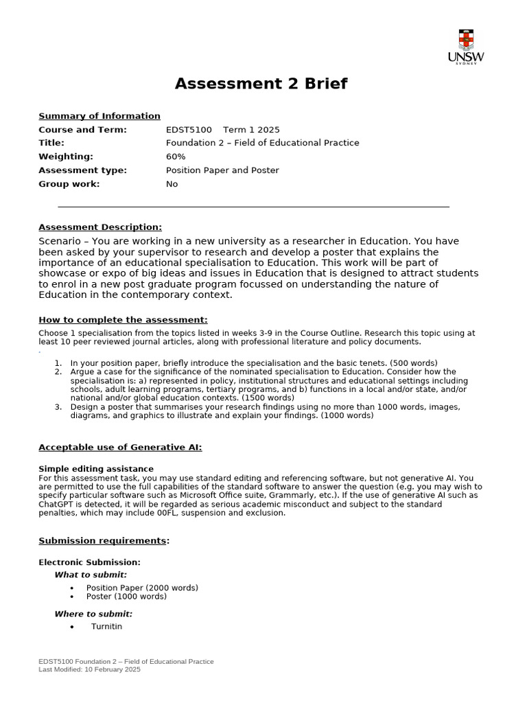 Assessment Two Brief - Position Paper and Poster | PDF | Turnitin ...