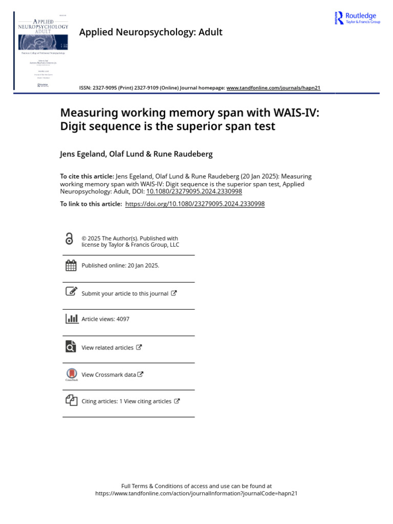 WAIS-IV Digit Span: Superior Memory Test | PDF | Wechsler Adult ...