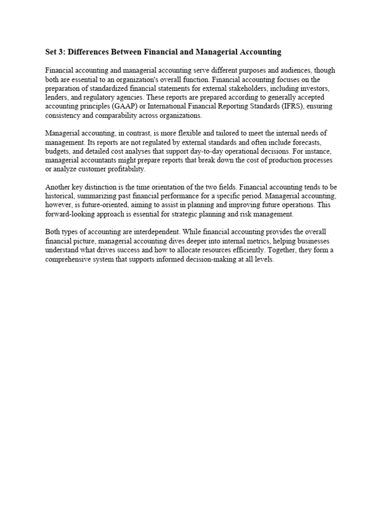 Differences Between Financial and Managerial Accounting | PDF