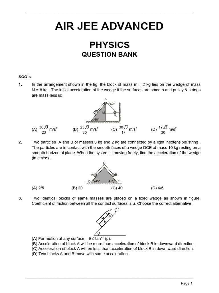 Phy - Question Bank - NLM, Friction & WPE - PC | PDF | Force | Tension (Physics)