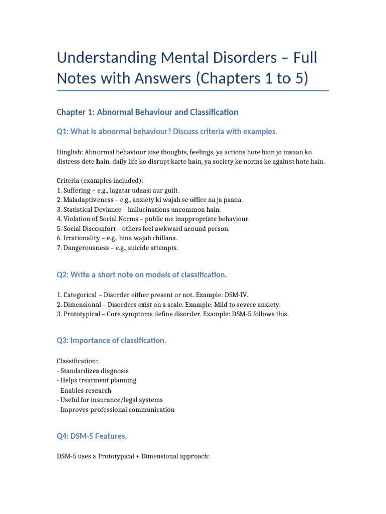 Final Mental Disorder Notes With Answers | PDF | Obsessive–Compulsive ...