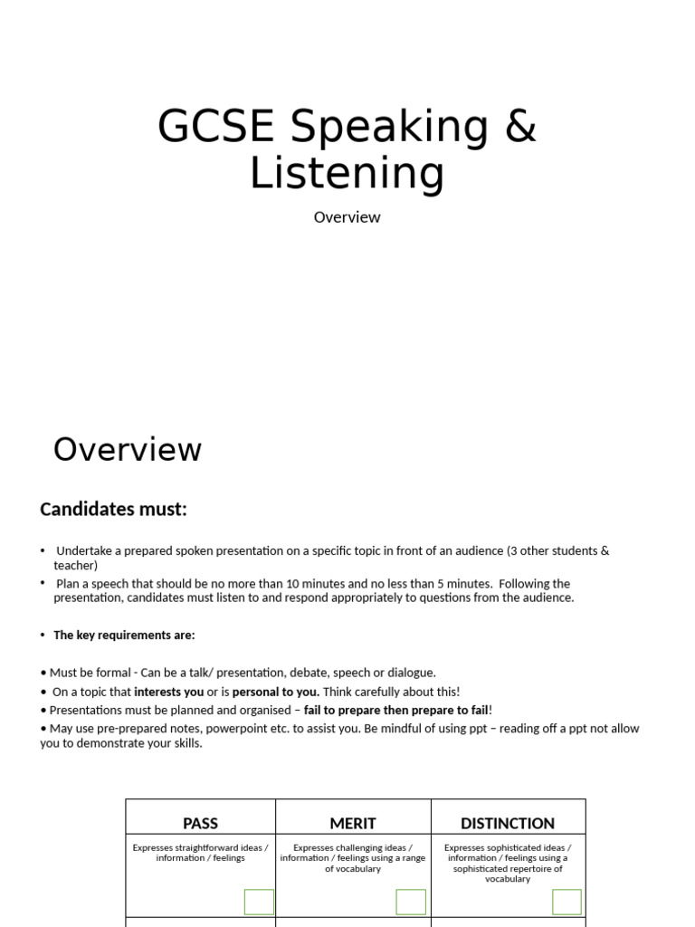 GCSE Speaking & Listening Assessment Guide | PDF | Vocabulary | Speech