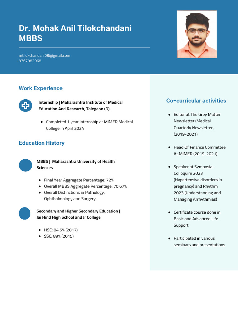 Medical Profile of Mohak Tilokchandani | PDF | Medical School | Health Care