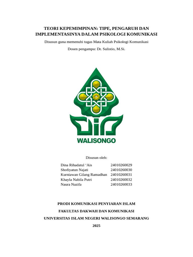 Teori Kepemimpinan Psikom | PDF