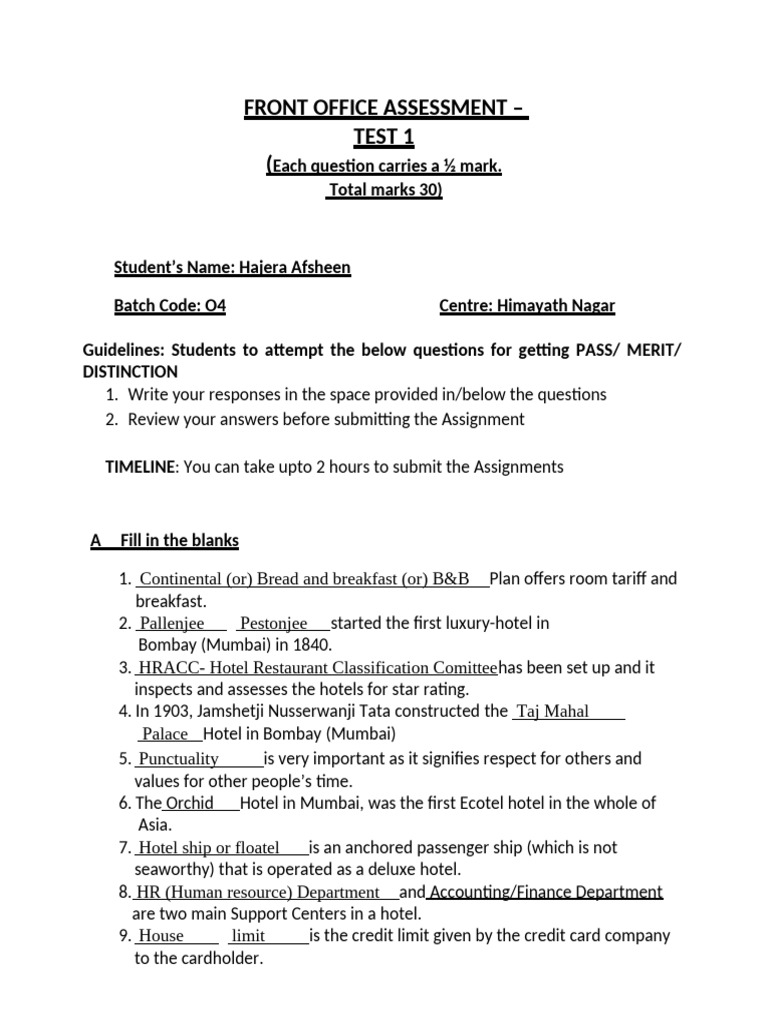 Front Office Assessment Test (1) | PDF | Hotel | Casino