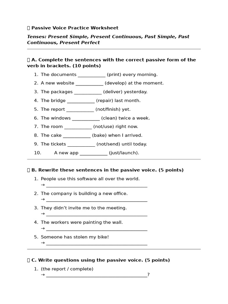 The Passive Worksheet Five Tenses | PDF