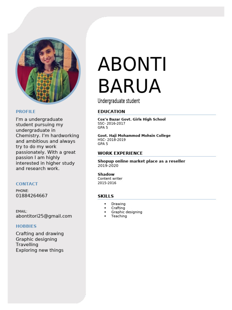 Abonti Barua: Undergraduate Student | PDF