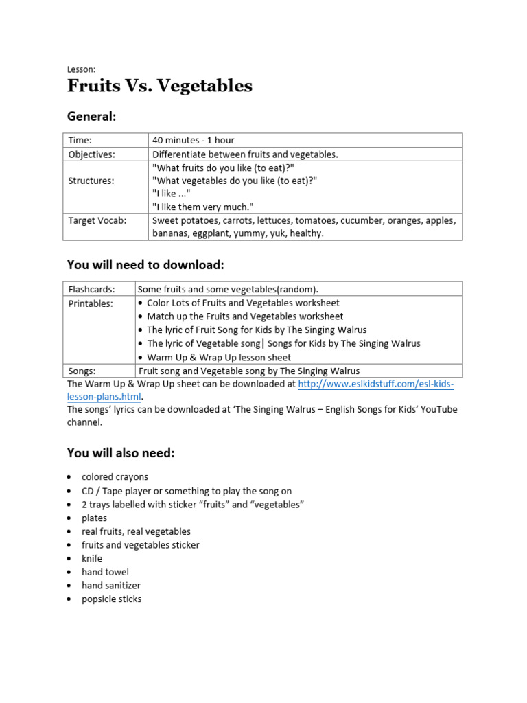 Fruits vs. Veggies Teaching Scenario | PDF | Fruit | Vegetables