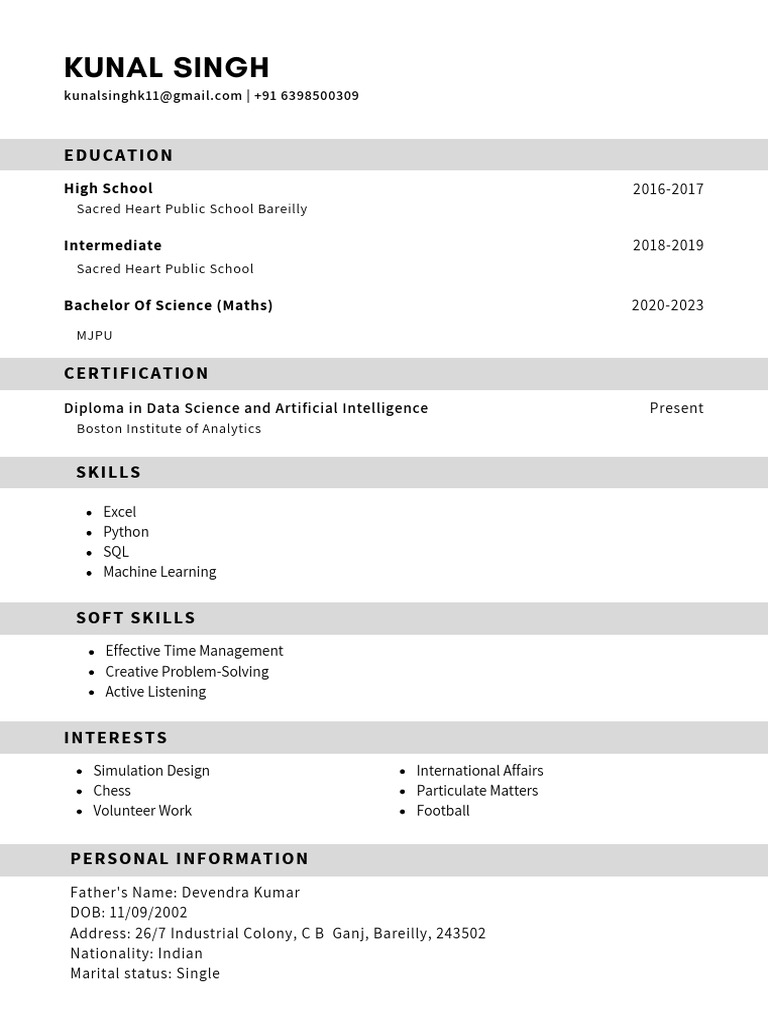 Kunal Singh Resume | PDF