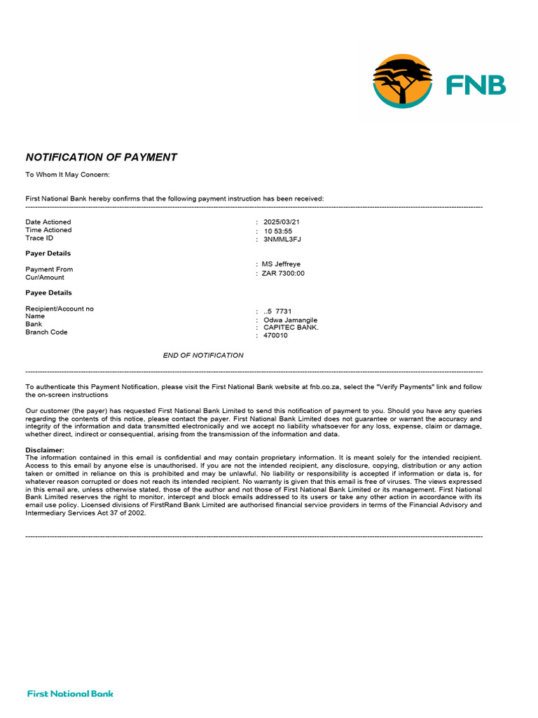 FNB Payment Notification | PDF | Payments