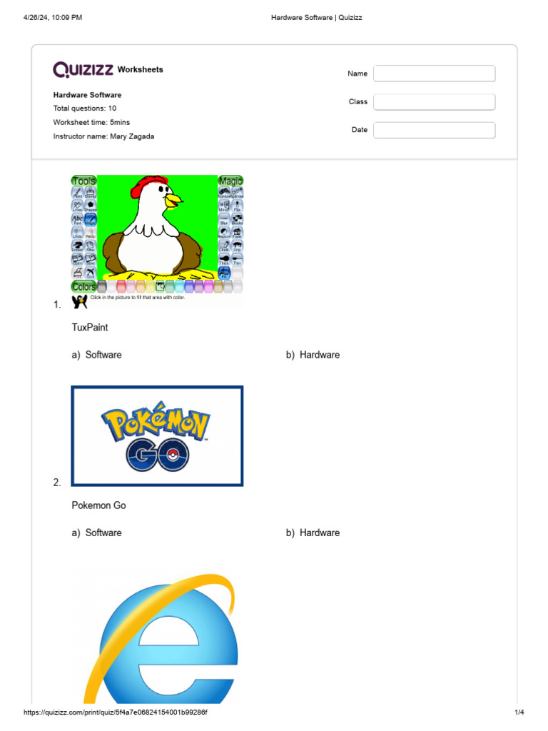 1.4 Hardware Software - Quizizz | PDF