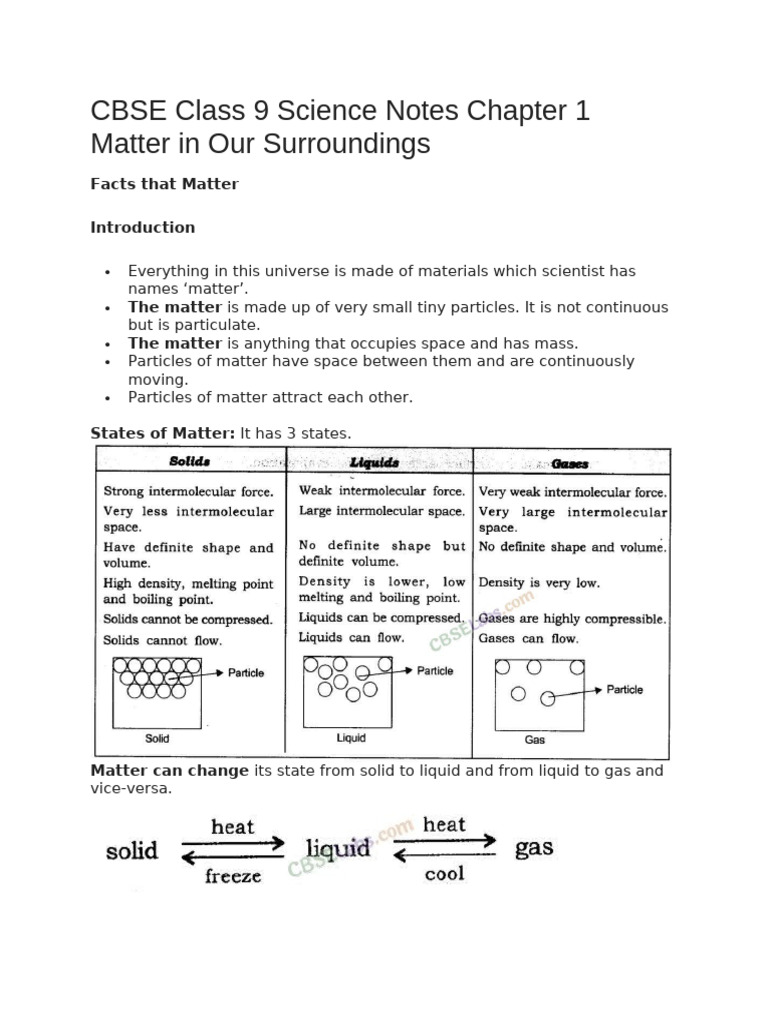 Matter in Our Surroundings Class 9 Notes Science Chapter 1 | PDF