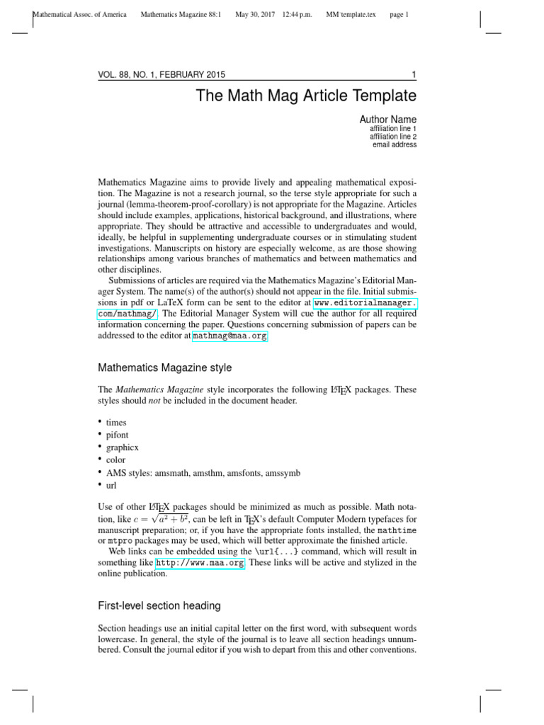 Mathematics Magazine Article Template | PDF | Mathematics | Graphic Design