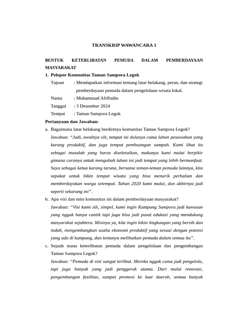 Transkrip Wawancara | PDF