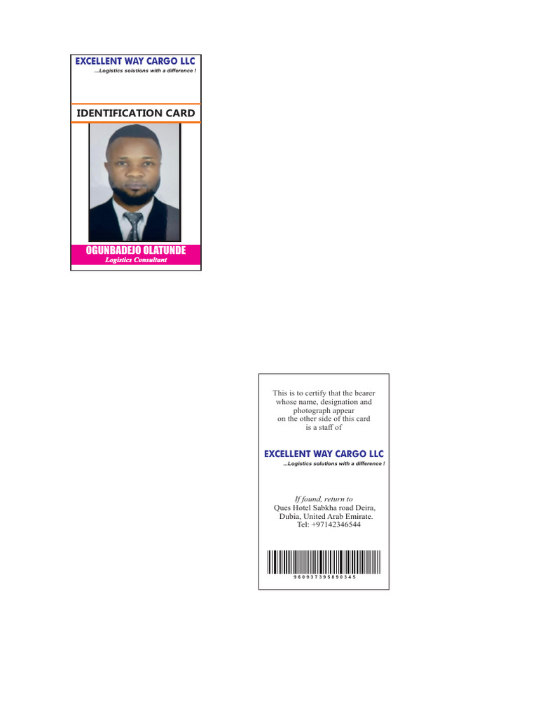 Ogunbadejo Dubia I.D Card | PDF