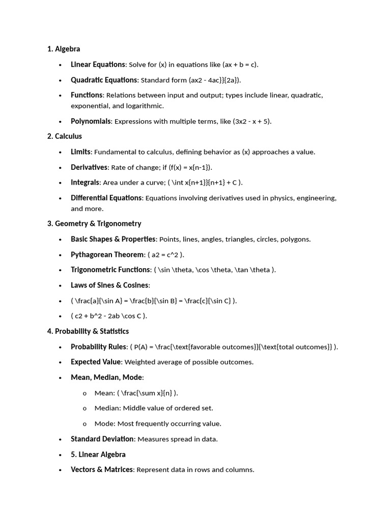 Mathematics Notes | PDF