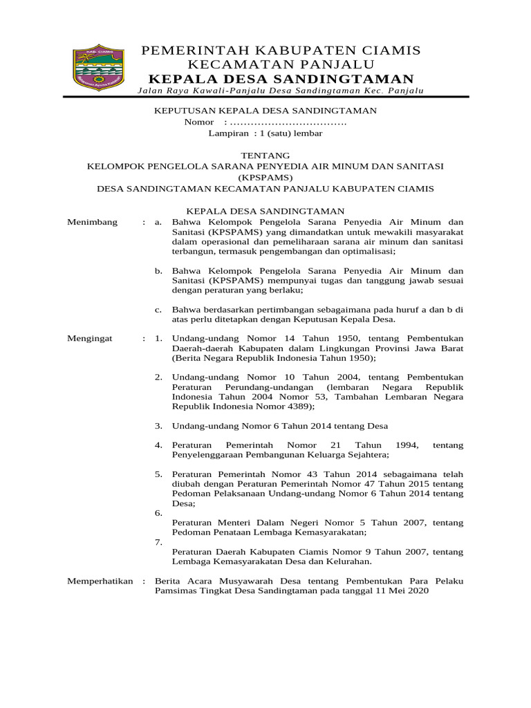 SK KPSPAMS DESA SANDINGTAMAN | PDF