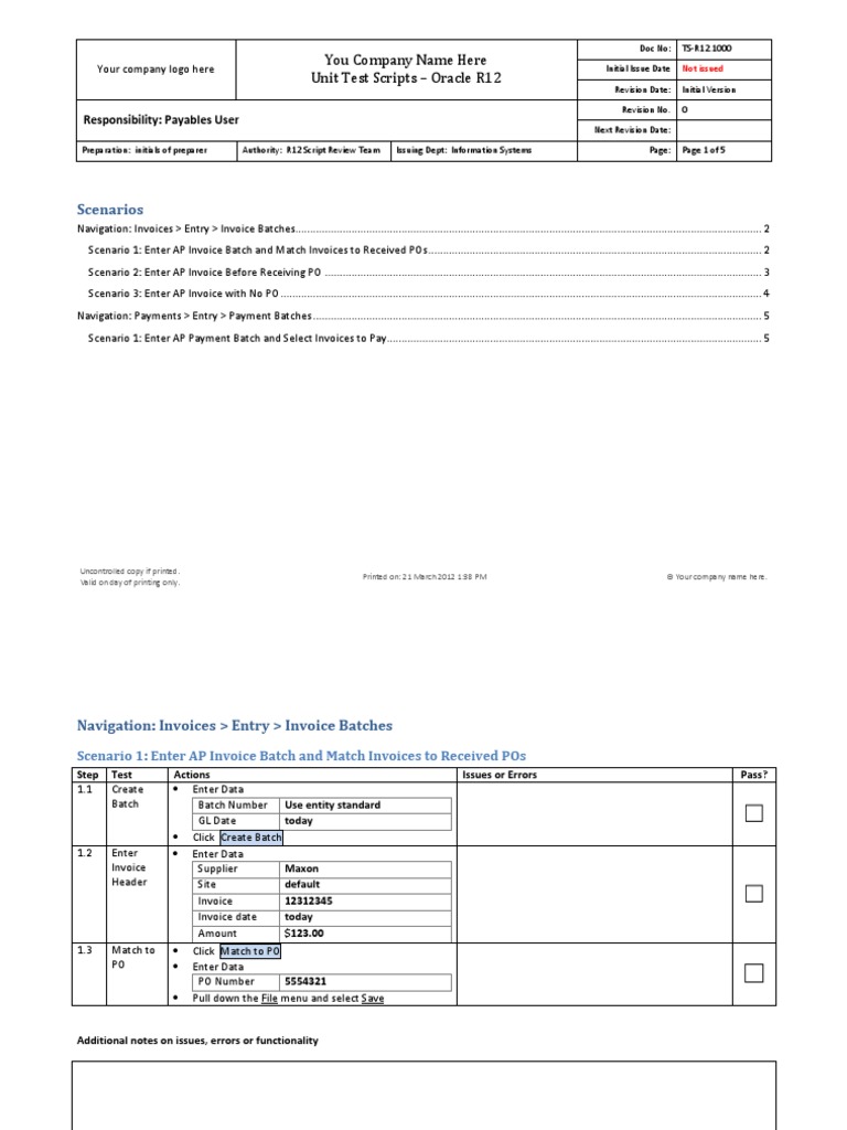 Unit Test Script Template | PDF | Invoice | Computing