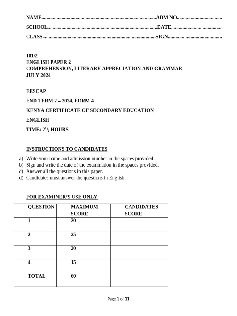 Form 4 English Paper 2 Question Paper | PDF | Disciplines