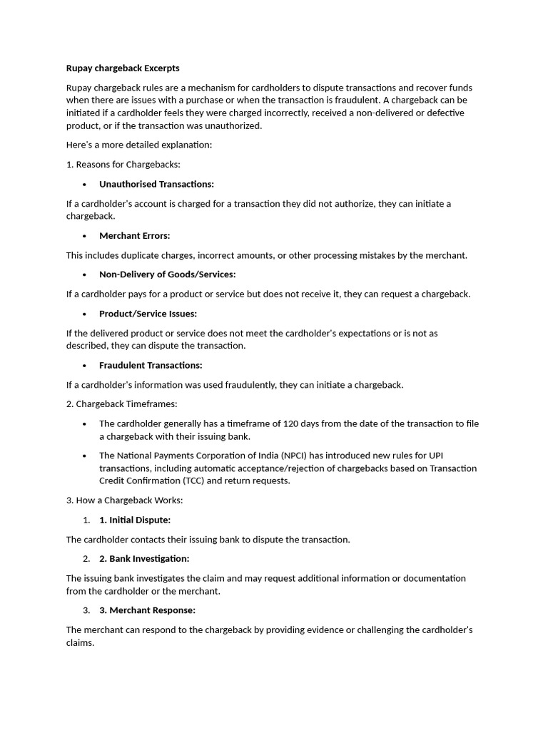 Rupay Chargeback Excerpt | PDF | Credit Card | Banking Technology