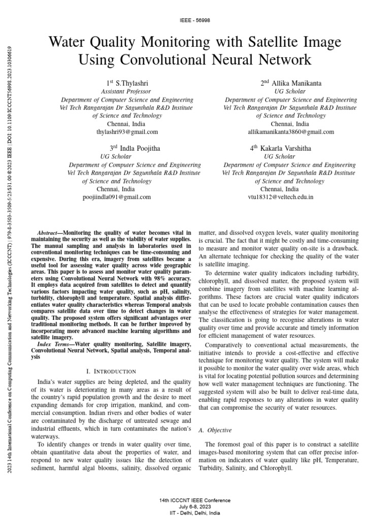 Water Quality Monitoring With Satellite Image Using Convolutional Neural Network | PDF | Water ...
