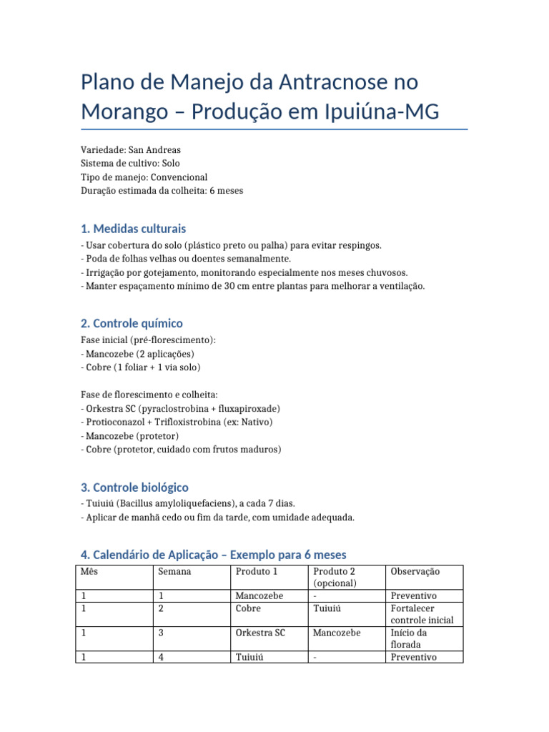Plano Manejo Antracnose Morango Ipuiuna | PDF