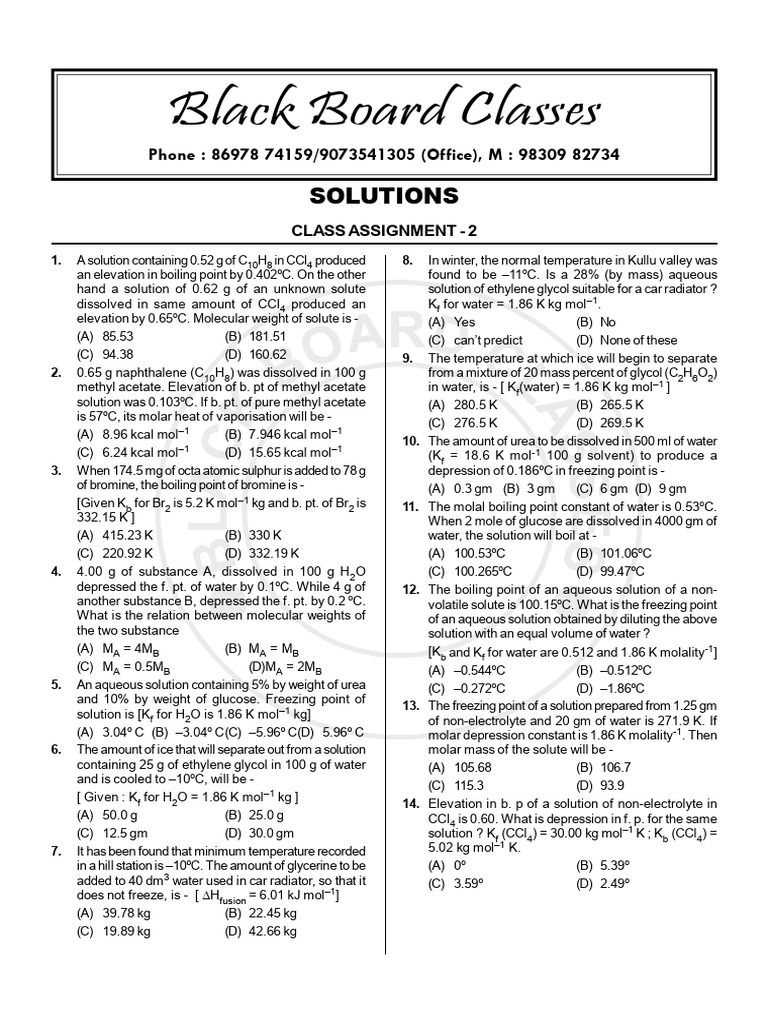 SOLUTIONS_Class Assignment_02_MCQ_QUES | PDF | Applied And Interdisciplinary Physics | Chemical ...