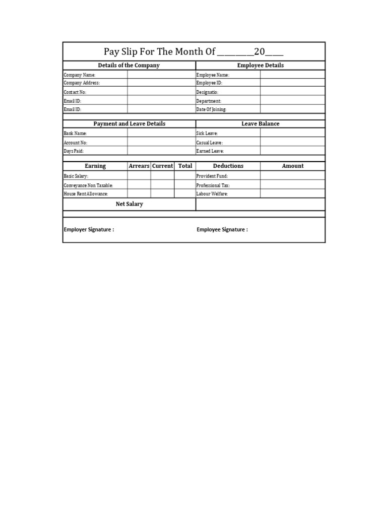 Monthly Pay Slip Template | PDF