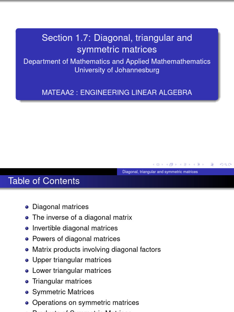 1.7 Diagonal, Triangular and Symmetric Matrices | PDF | Matrix ...
