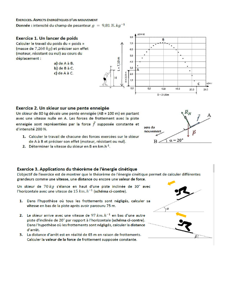 Exercices Énergie Cinétique - Correction | PDF