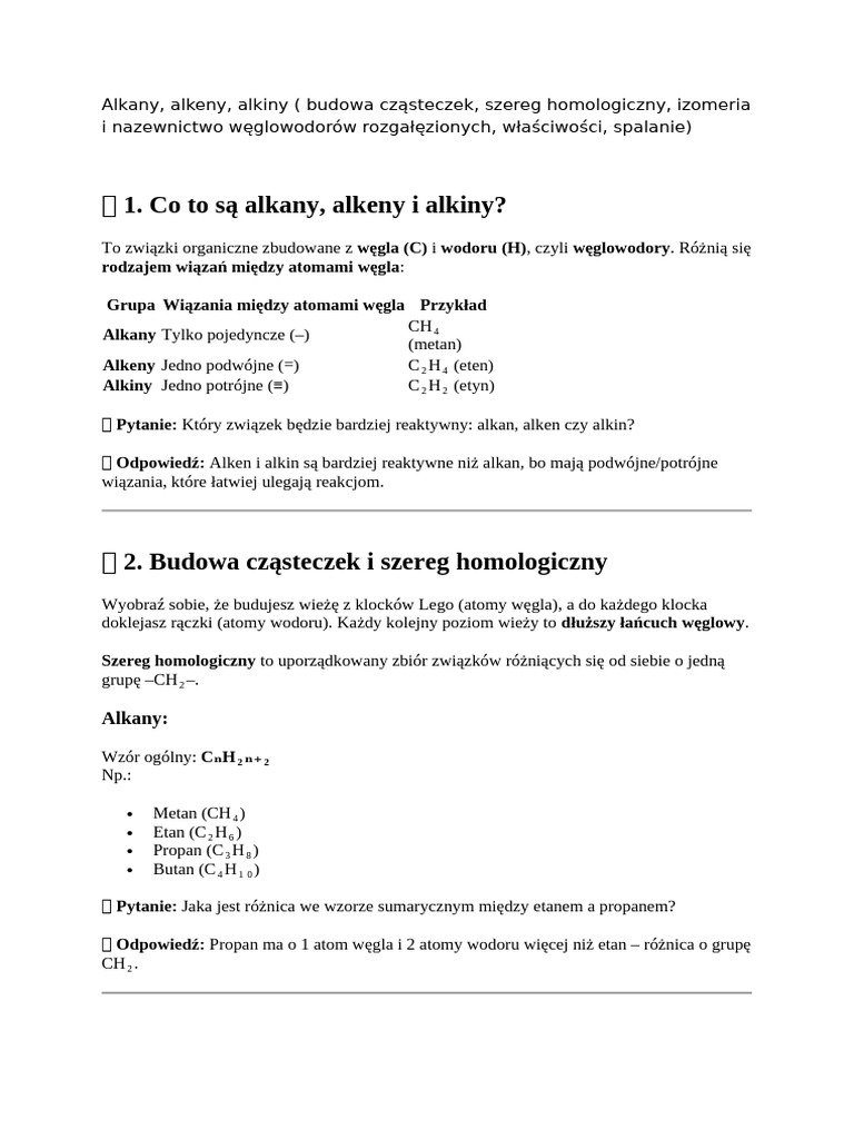 Alkany, Alkeny, Alkiny | PDF