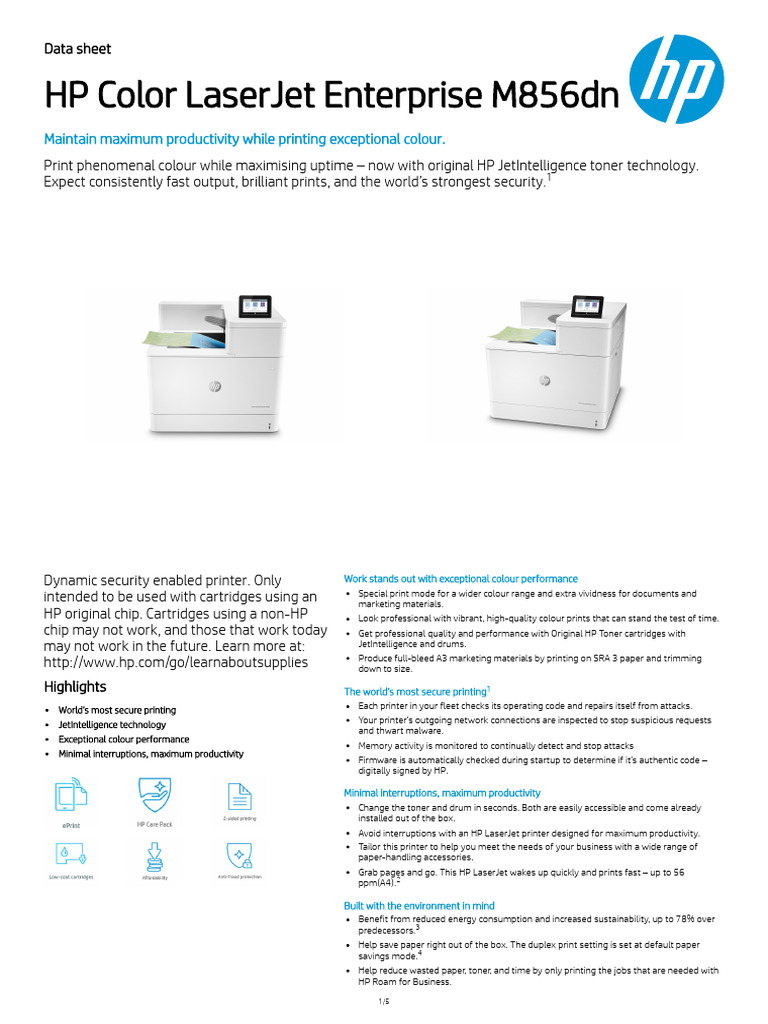 HP Color LaserJet Enterprise M856dn | PDF | Printer (Computing) | Operating System