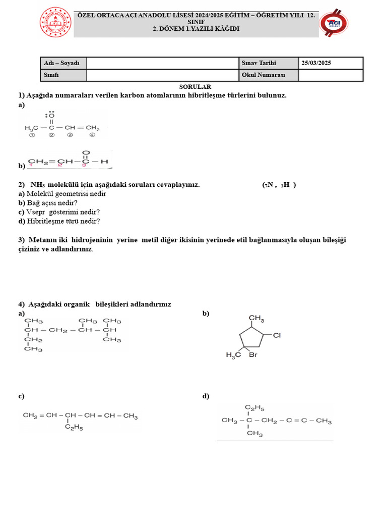 12.sinif 2.donem 1. Yazili | PDF