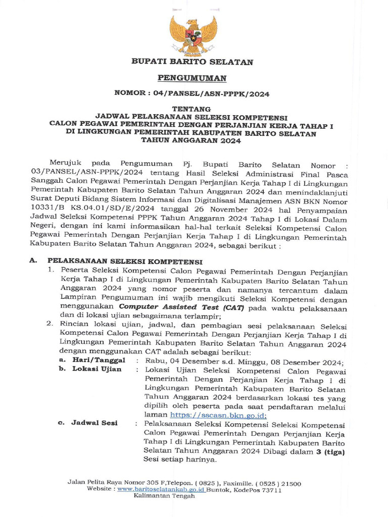 Pengumuman Jadwal Pelaksanaan Seleksi Kompetensi PPPK Tahap 1 - 0001 | PDF