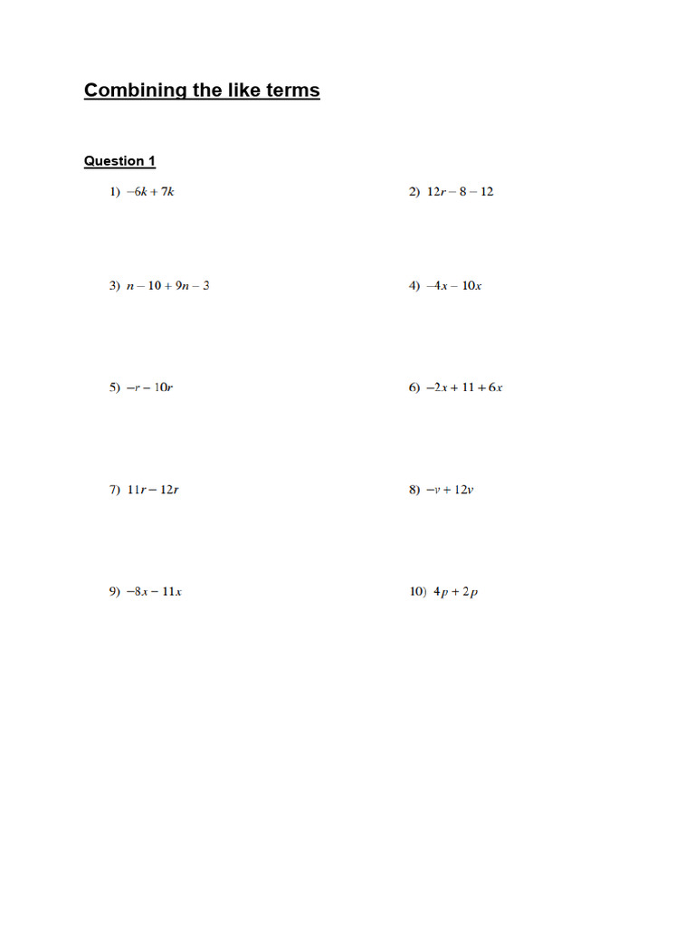 Combining The Like Terms | PDF