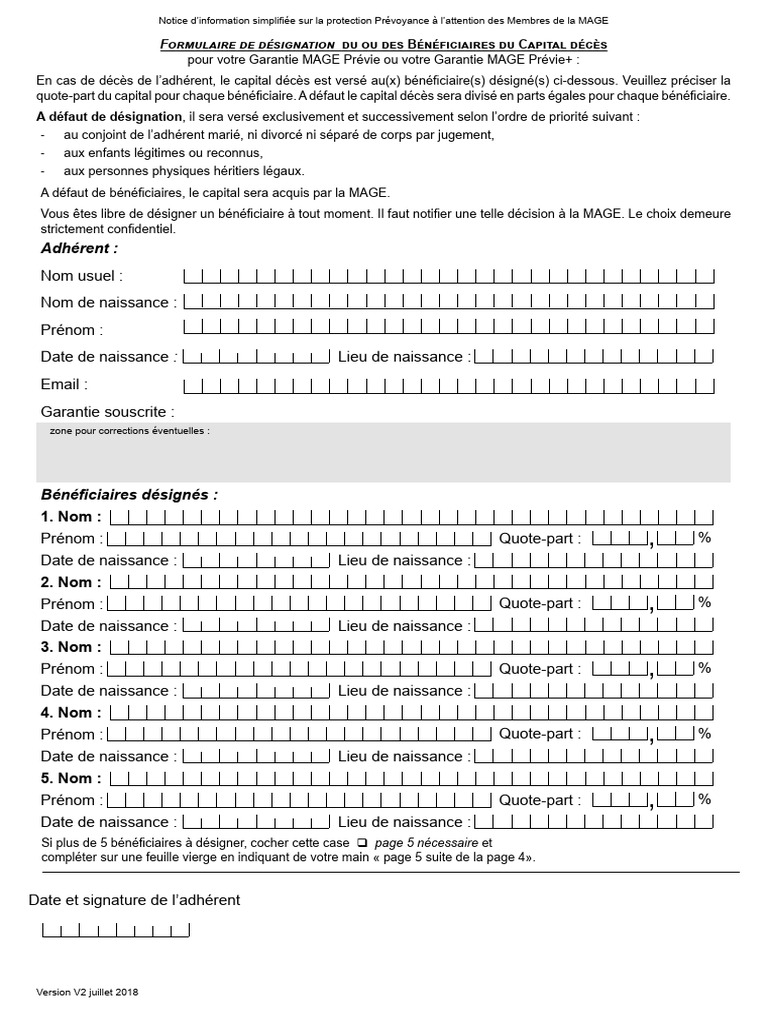 Désignation des Bénéficiaires Capital Décès | PDF