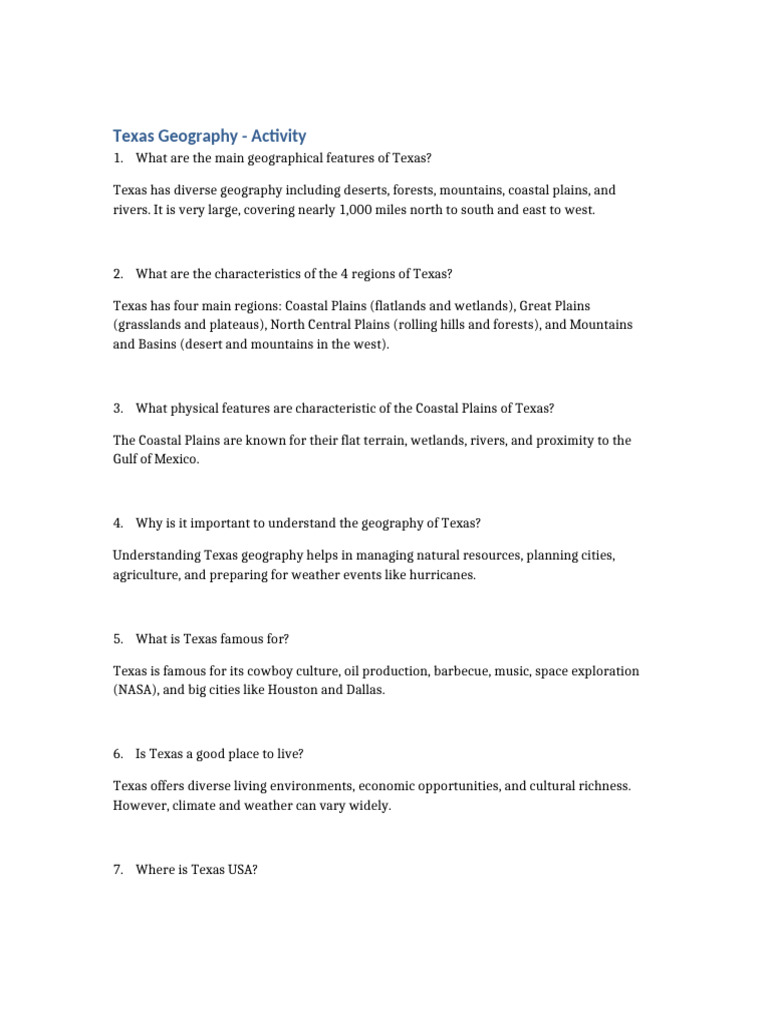Texas Geography Answers | PDF