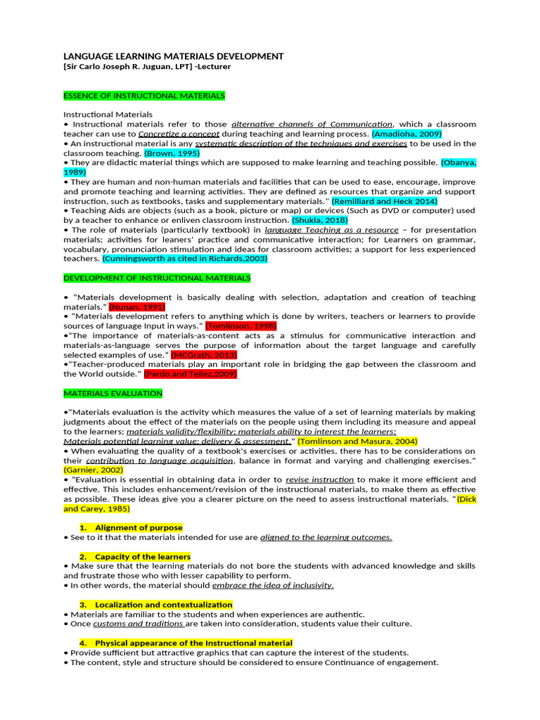 Language Learning Materials Development-Handouts | PDF | Vocabulary | Learning