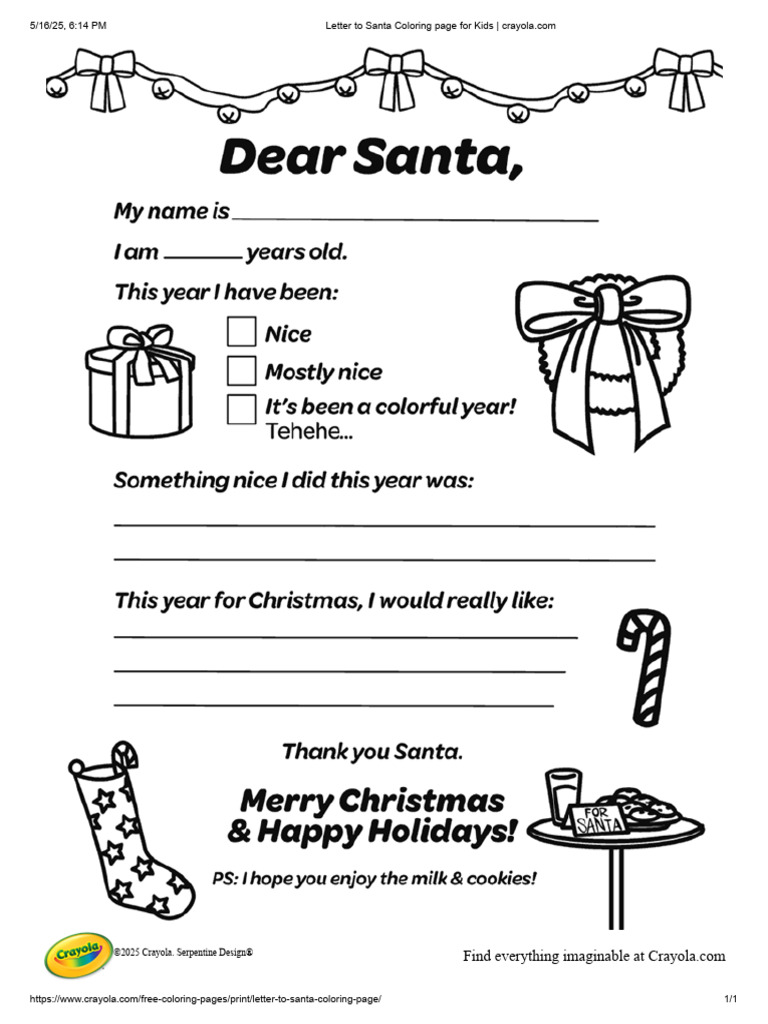 Letter To Santa Coloring Page For Kids | PDF